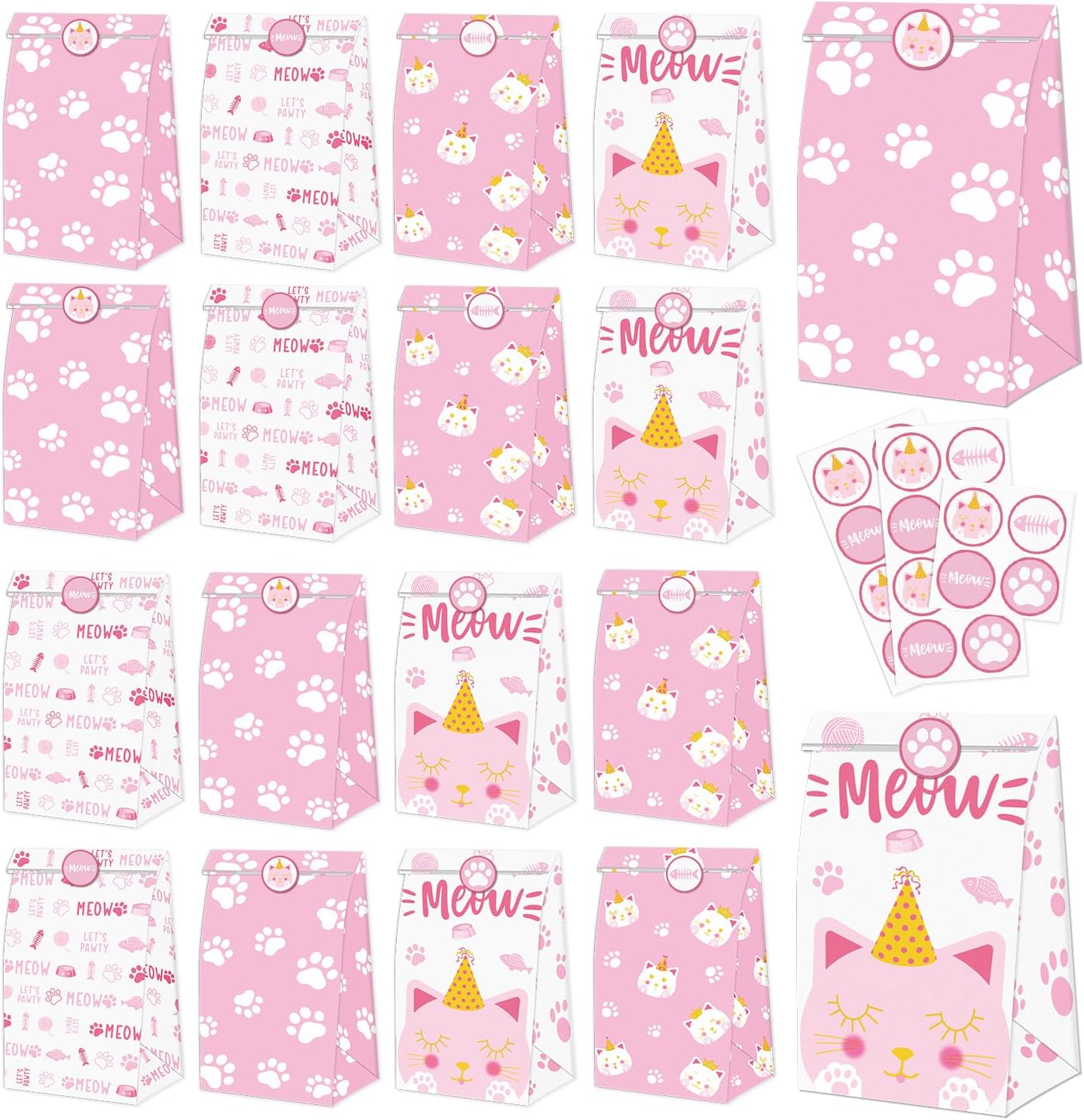 Amazon.com: XJLANTTE 20 Pcs Cat Gift Bags, Kitten MEOW Treats Bags, Paw ...