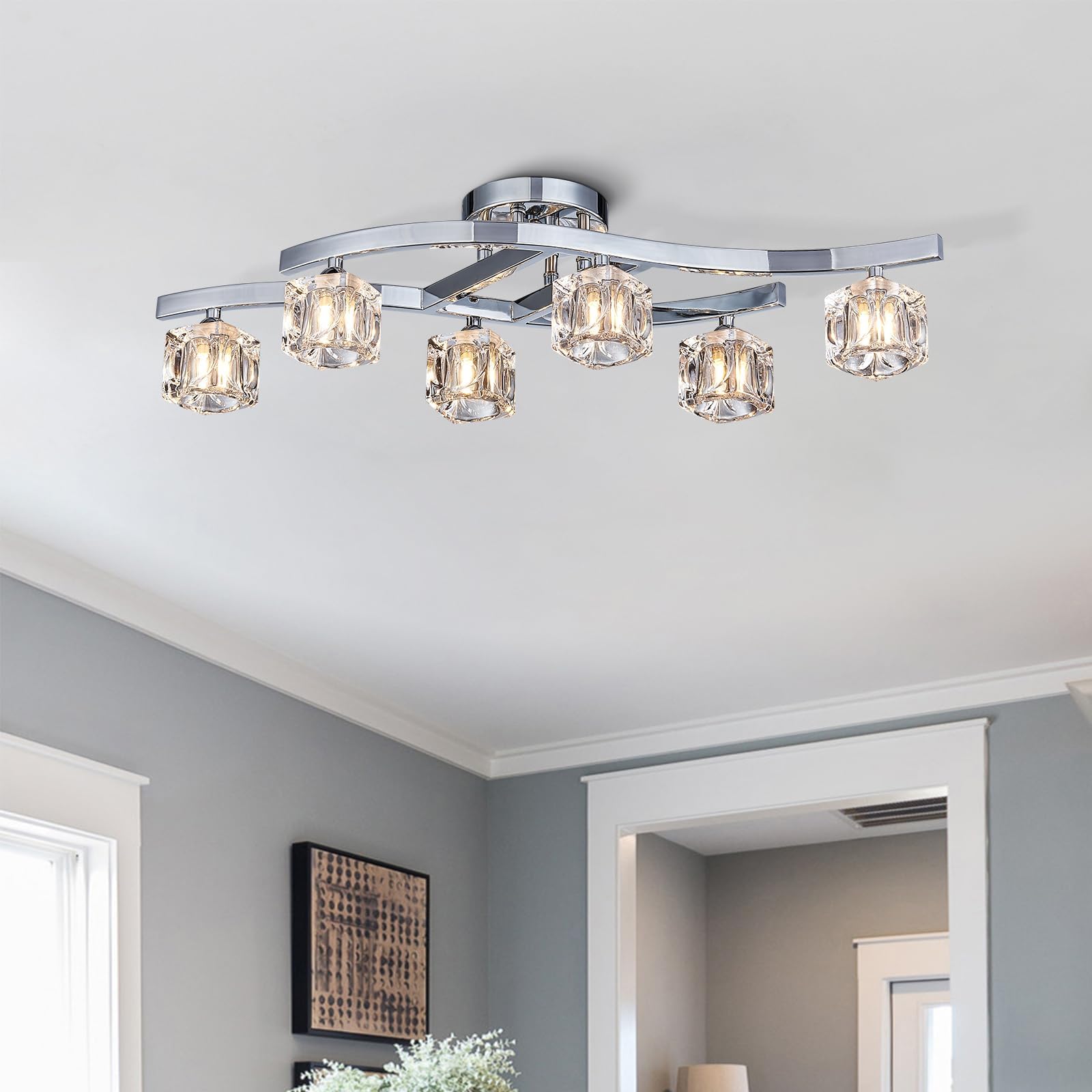 Garwarm 35" Semi Flush Mount Ceiling Light, 6 Lights Modern Crystal ...