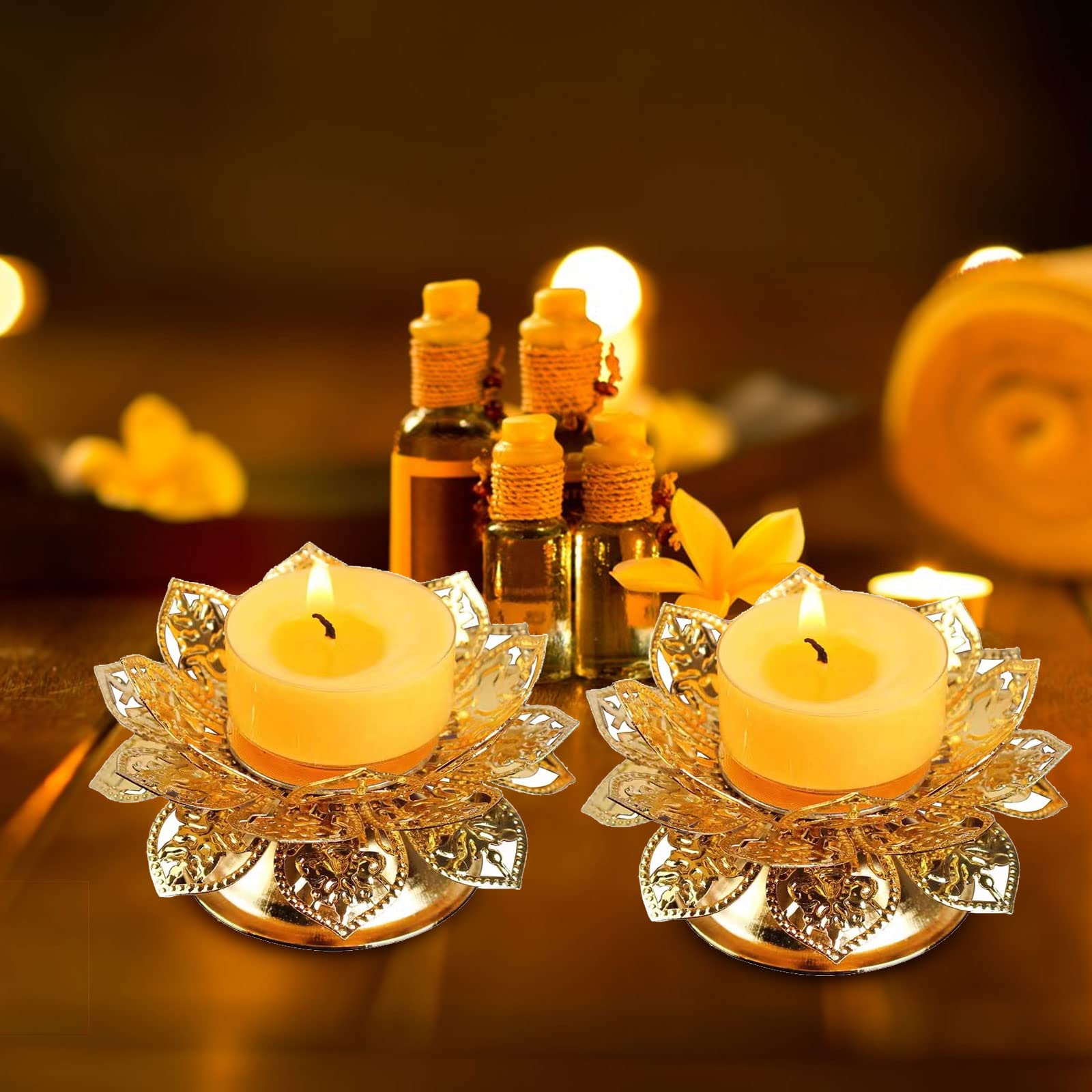 Snapklik.com : 4 PCS Lotus Ghee Lamp Holder, Diwali Diya Vilakku For ...