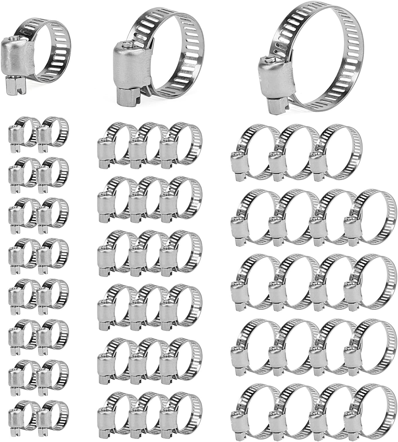 JAPCHET 60 PCS Hose Clips Set, 3 Sizes Adjustable 10-29mm Pipe Hose ...