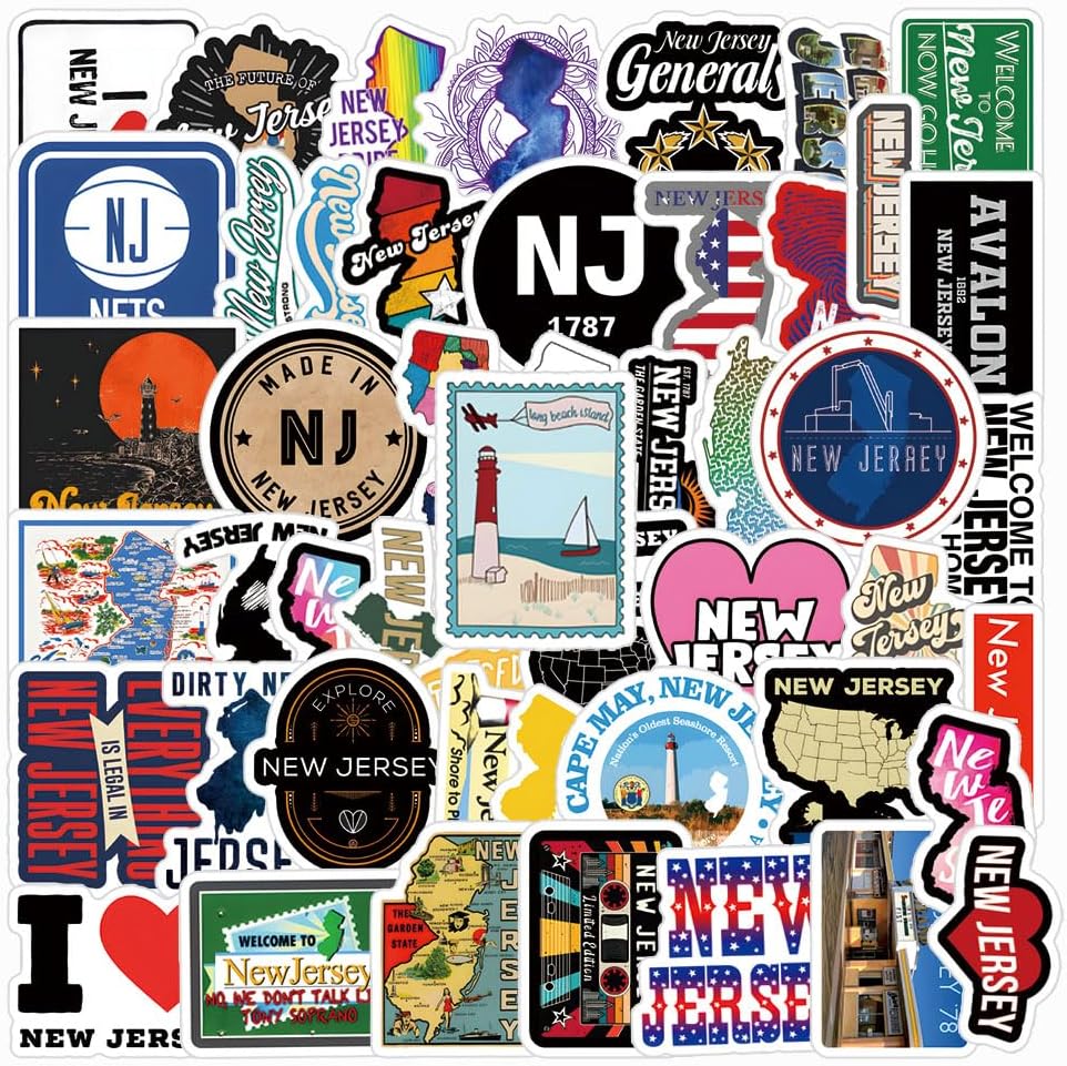 Amazon.com: 60Pcs New Jersey Stickers Pack, NJ State Aesthetic Vinyl ...