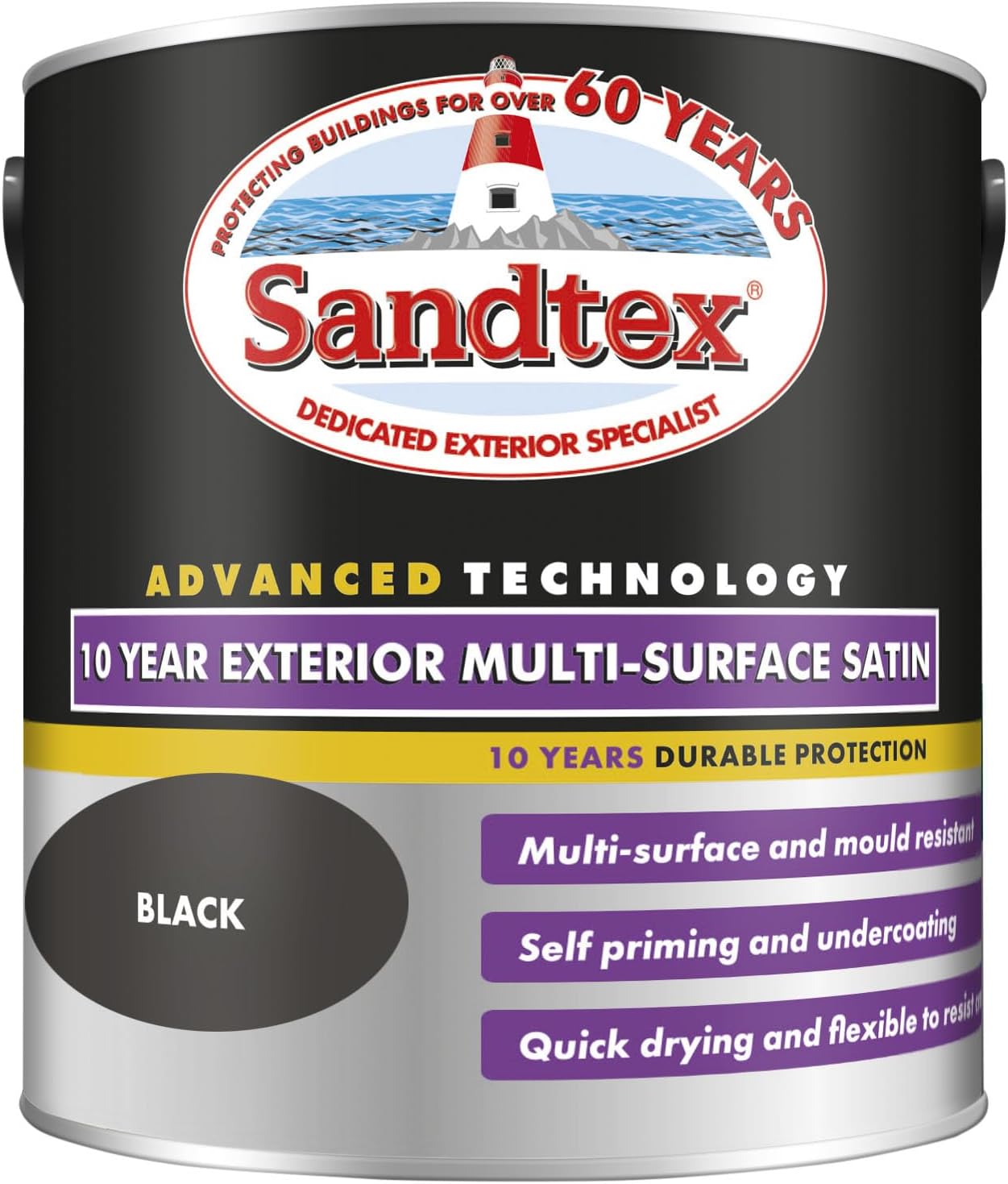 Sandtex 10 Year Multi Surface Satin Paint 2.5l Black : Amazon.co.uk ...