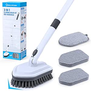 Amazon.com: Shower Scrubber Cleaning Brush with 52" Long Handle, 3 in 1 ...