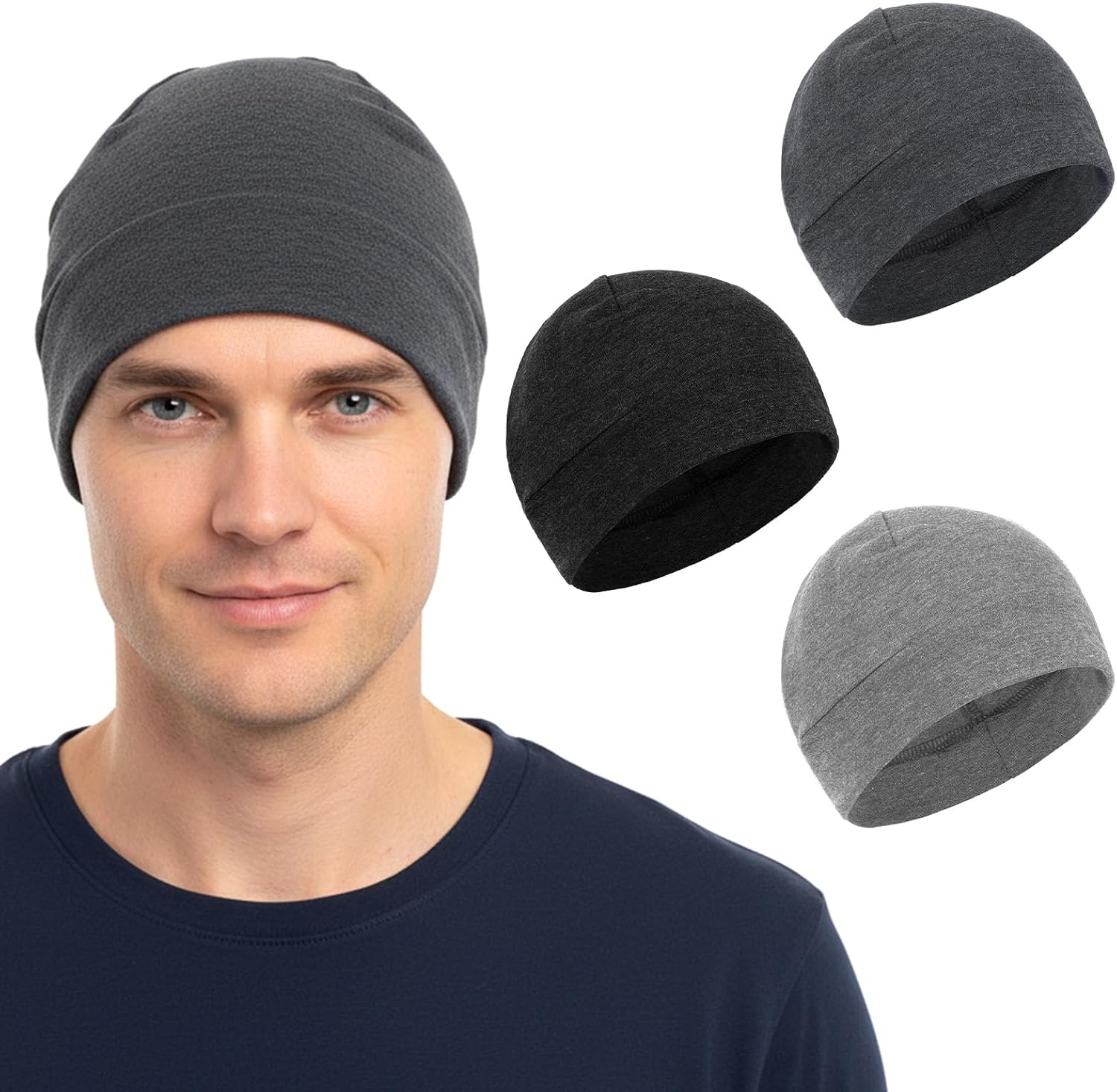 Amazon.com: Josojoou 3Pcs Cotton Skull Cap Lightweight Cycling Cap ...