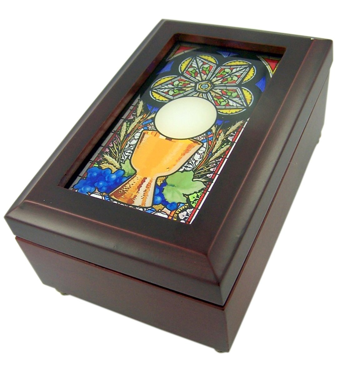 Amazon.com: Musical Mahogany Wood Keepsake Box with Stained Glass First ...