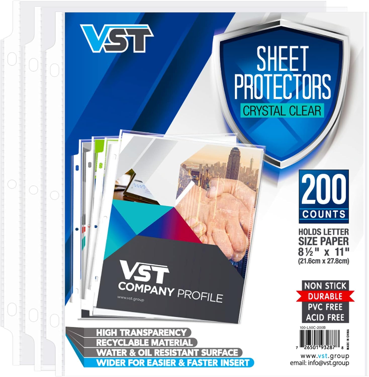 VST Lot de 200 feuilles de protection de feuilles de 21,6 x 27,9 cm ...