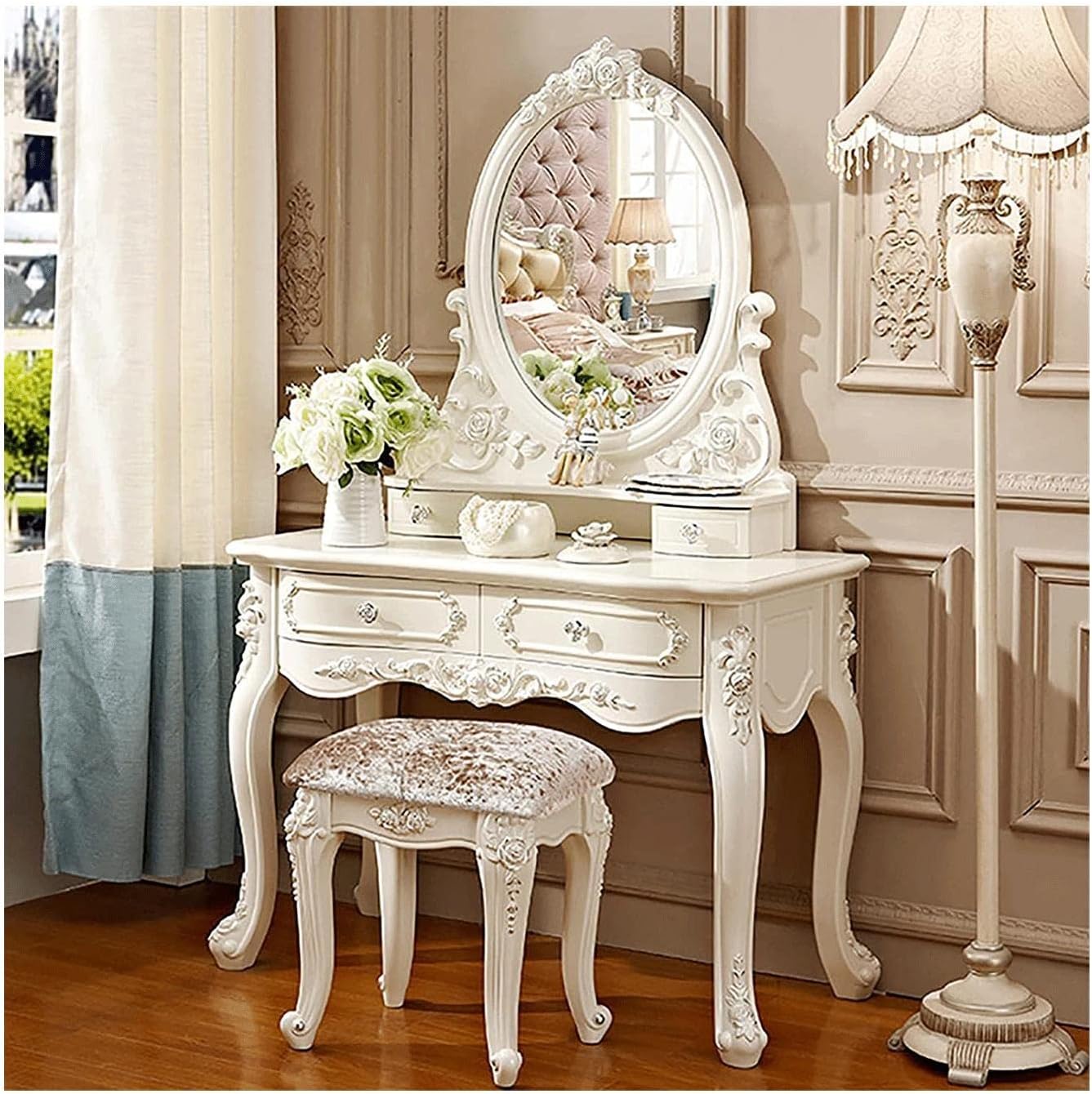 Amazon.com: ZUMAHA Sturdy European Style Vintage Vanity Desk, Dressing ...