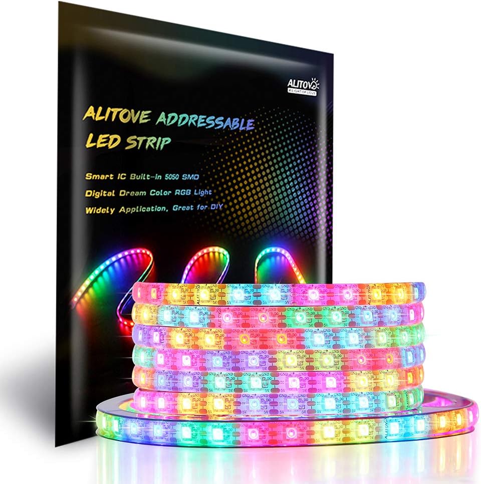 Amazon.com: ALITOVE WS2812B Addressable LED Strip Light 16.4ft 300 LEDs ...