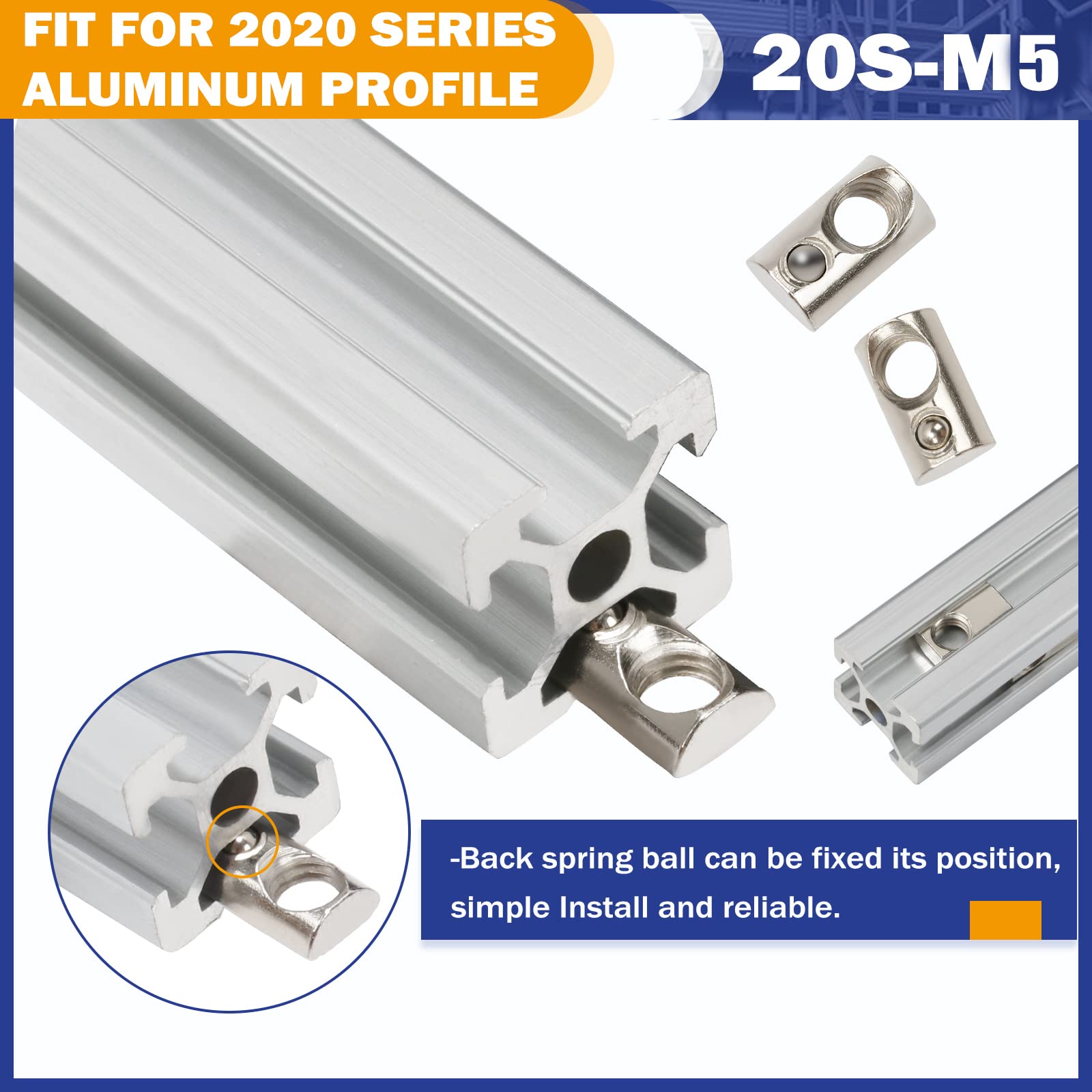 Snapklik.com : 50pcs 20 Series M5 Half Round Roll In Spring T Nuts For ...