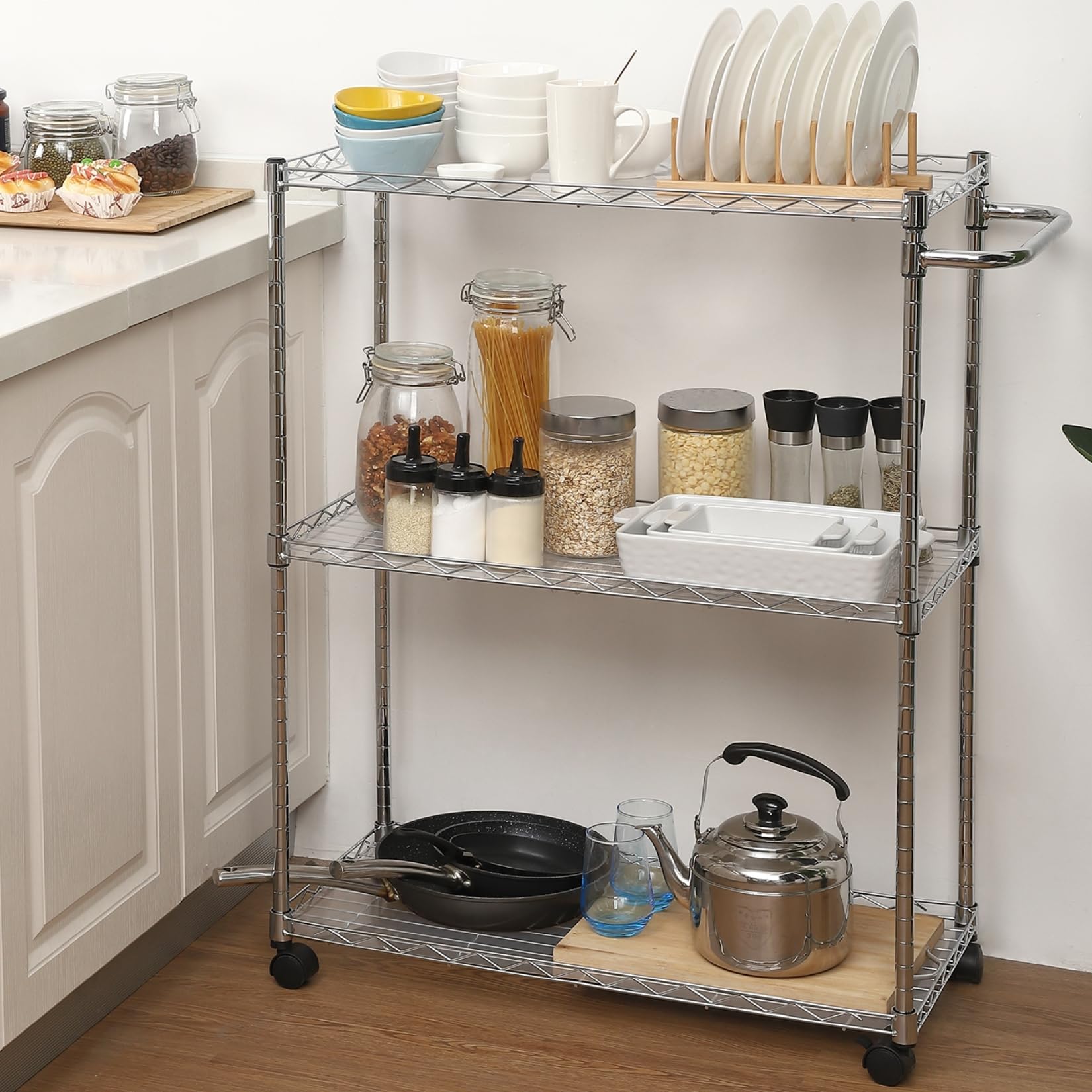 Amazon.com: GlowSol Kitchen Utility Rolling Cart, 3 Tier Metal Storage ...