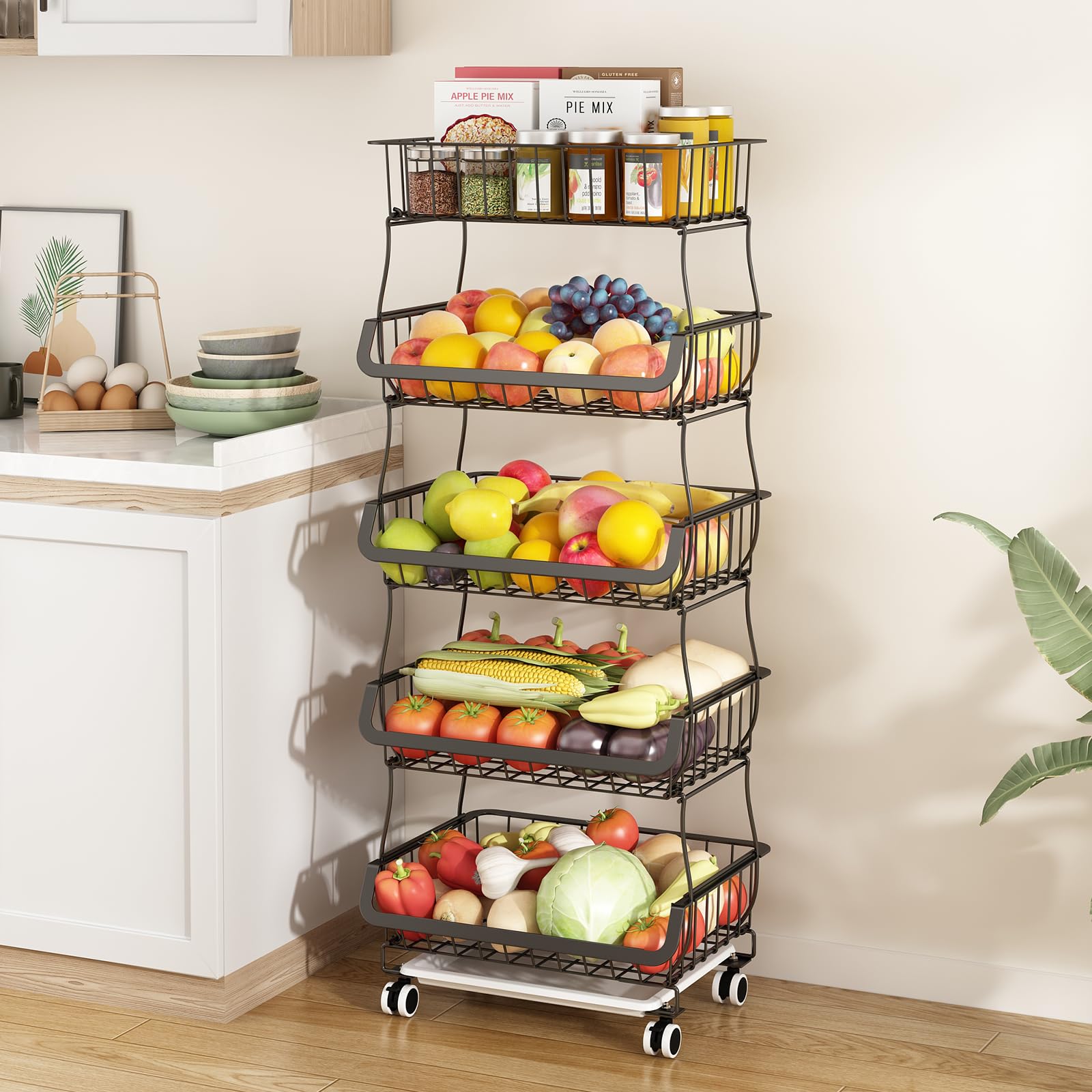 Amazon.com: Wisdom Star 5 Tier, Kitchen Fruit Vegetable Storage Cart ...