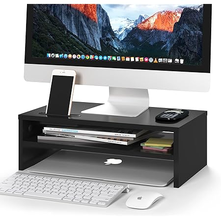 BONTEC Dual Monitor Stand Riser, Desktop Monitor Stand with Smartphone ...