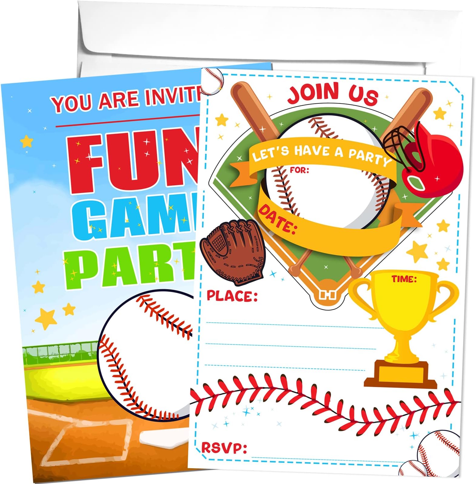 Amazon.com : 25 Pcs Baseball Birthday Party Invitations Cards with ...