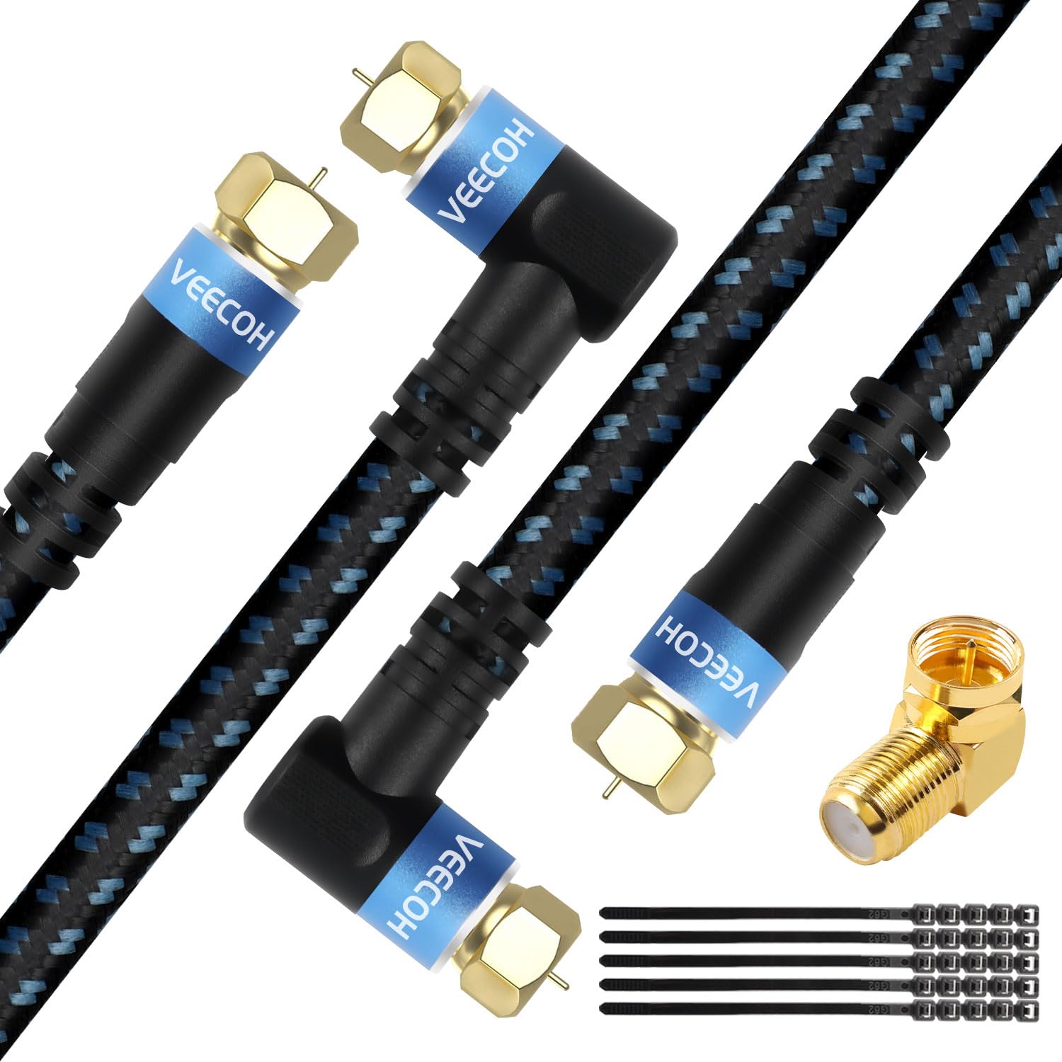 Amazon.com: VEECOH Coaxial Cable 1.5ft 2 Pack Right Angle Quad Shielded ...