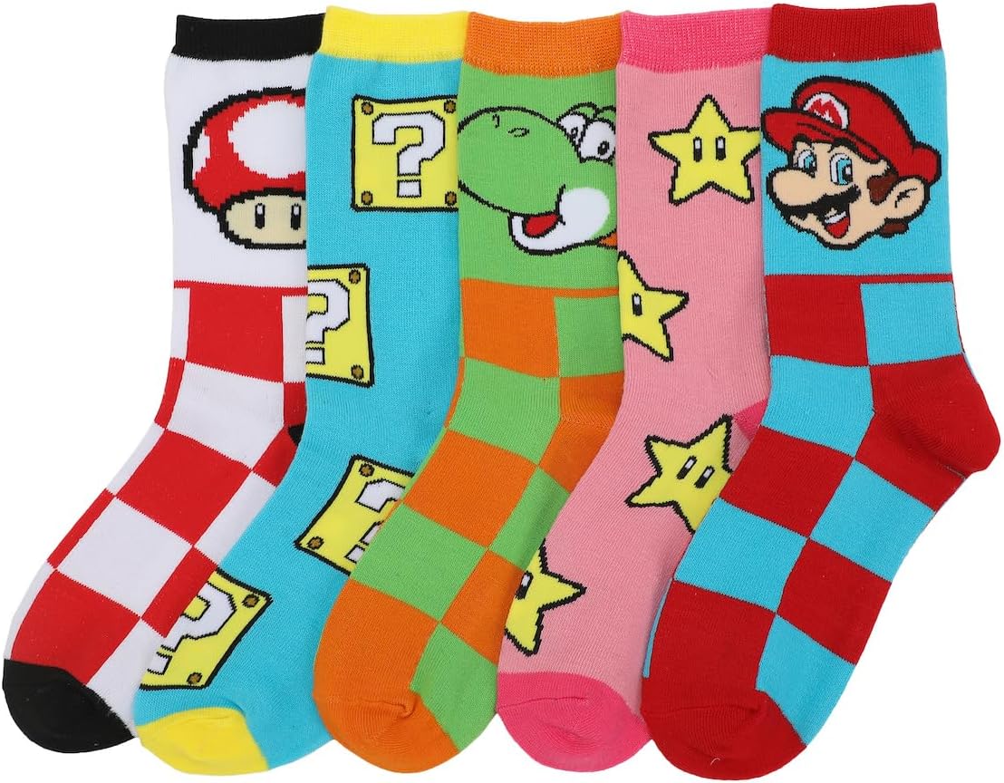 Amazon.com: Super Mario Bros. Adult Crew Socks 5-Pack : Clothing, Shoes ...