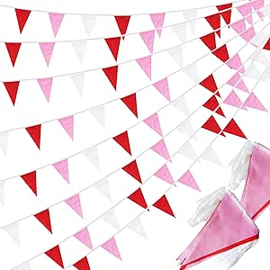 Amazon.com : Krmkot 100 Ft Red Pink and White Pennant Banner String ...