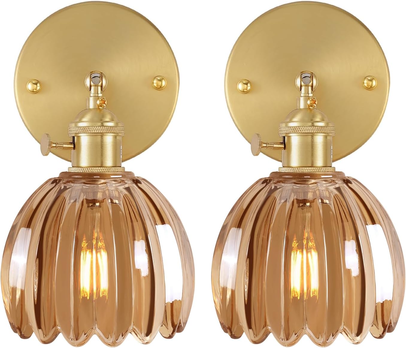 Shenmoyl Vintage Wall Sconces Set of 2 with Amber Tulip Glass Lampshade ...