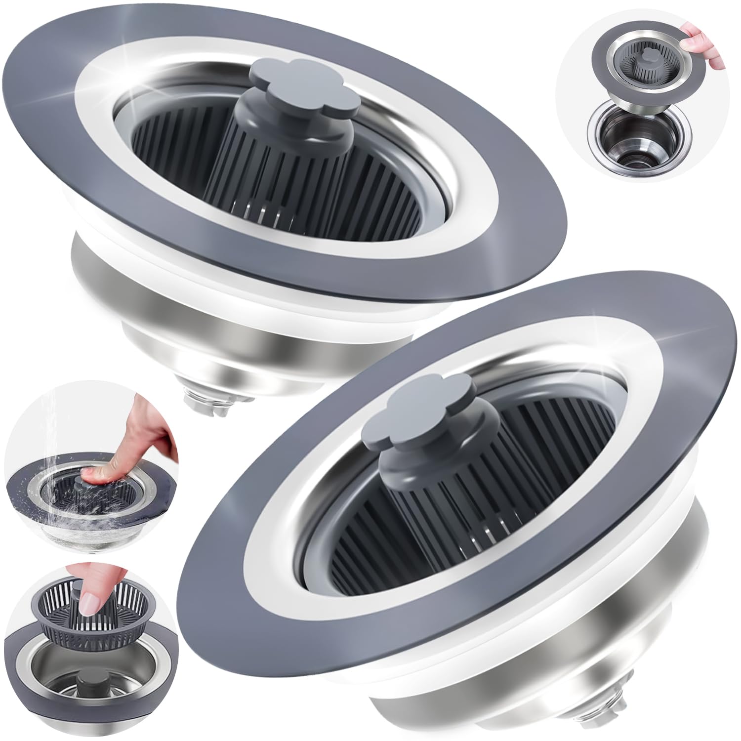 Snapklik.com : 2 Pack 3in1 Kitchen Sink Drain Strainer And Sink Stopper ...