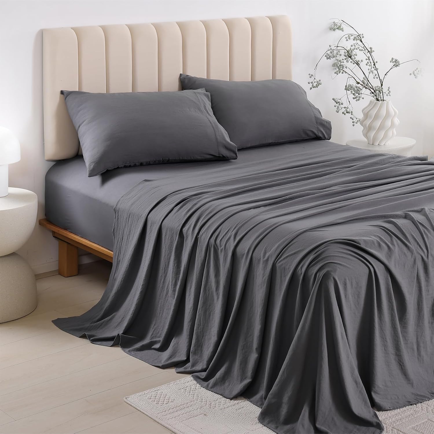 Amazon.com: AKK Dark Grey Sheet Set Queen Size - Soft Microfiber Bed ...