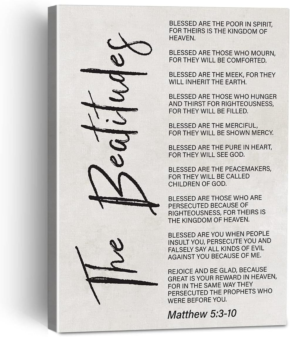 Amazon.com: the Beatitudes Bible Verse Canvas Painting Framed Wall Art ...