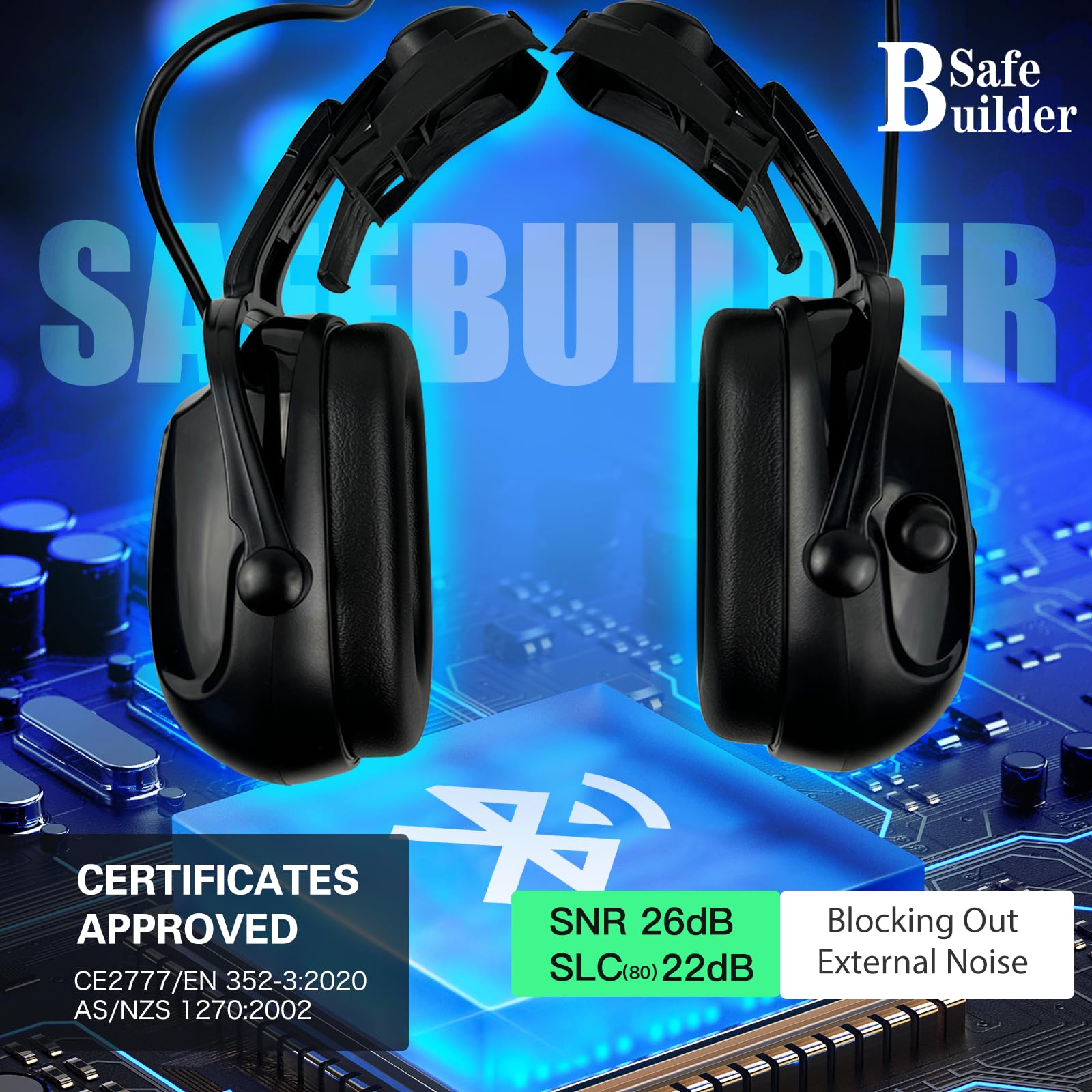 Snapklik.com : SAFEBUILDER Bluetooth Hard Hat Ear Muffs, SNR 26dB ...