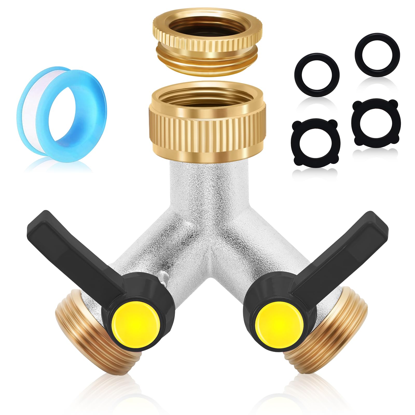 Tap Y Garden Hose Splitter, Brass 3/4 2 Way Tap Splitter Manifold with ...