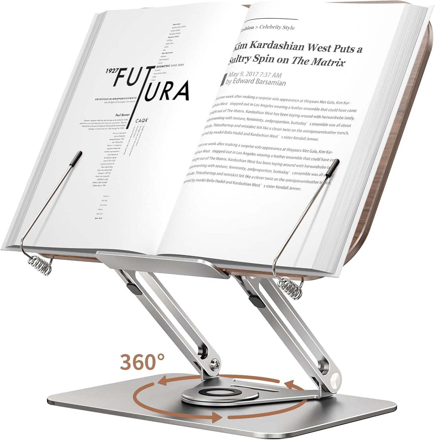 BOOMLONGDA Desktop Book Stand for Reading 360° Rotate Adjustable Book ...