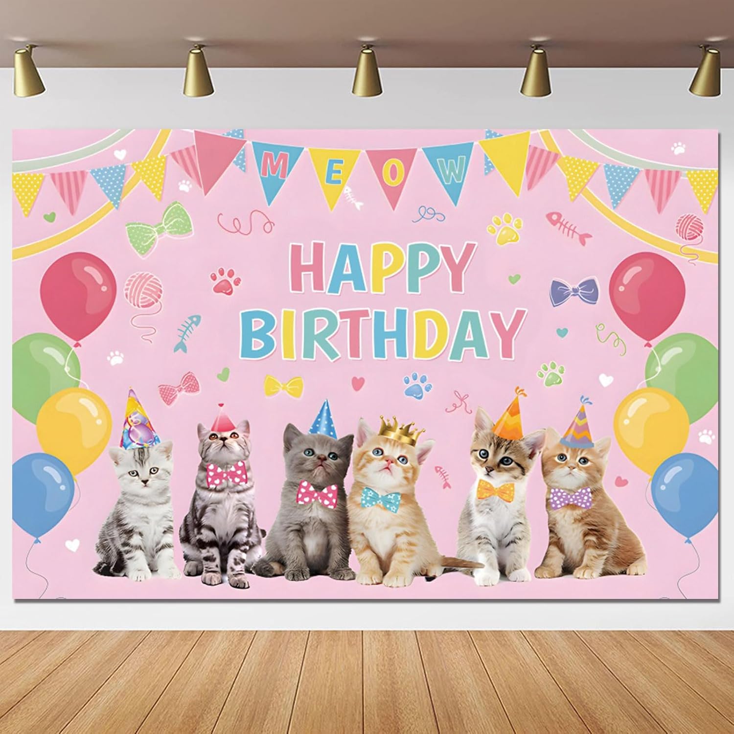 Amazon.com : Yeele 7x5ft Cat Happy Birthday Backdrop Pink Pet Kitten ...