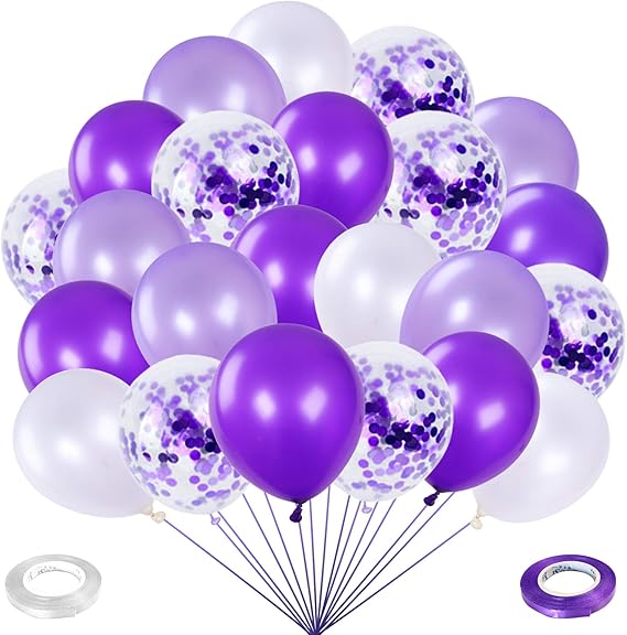Amazon.com: 100pcs 12Inch Purple Balloons Purple Lavender White and ...
