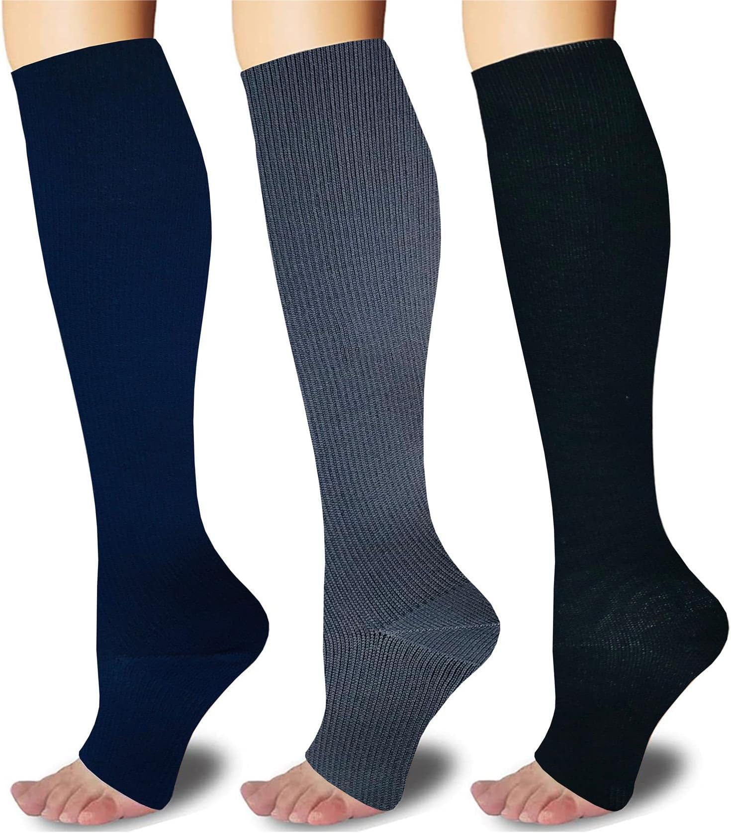 Amazon.com: 3Pairs Toeless Open Toe 15-20mmH Compression Socks for Men ...