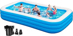 Amazon.com: Extra Large Inflatable Pool with Pump, Full-Sized Blow Up ...