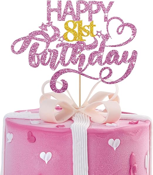 Amazon.com: MINUET MINUTE Pink Glitter Happy 81st Birthday Cake Topper ...