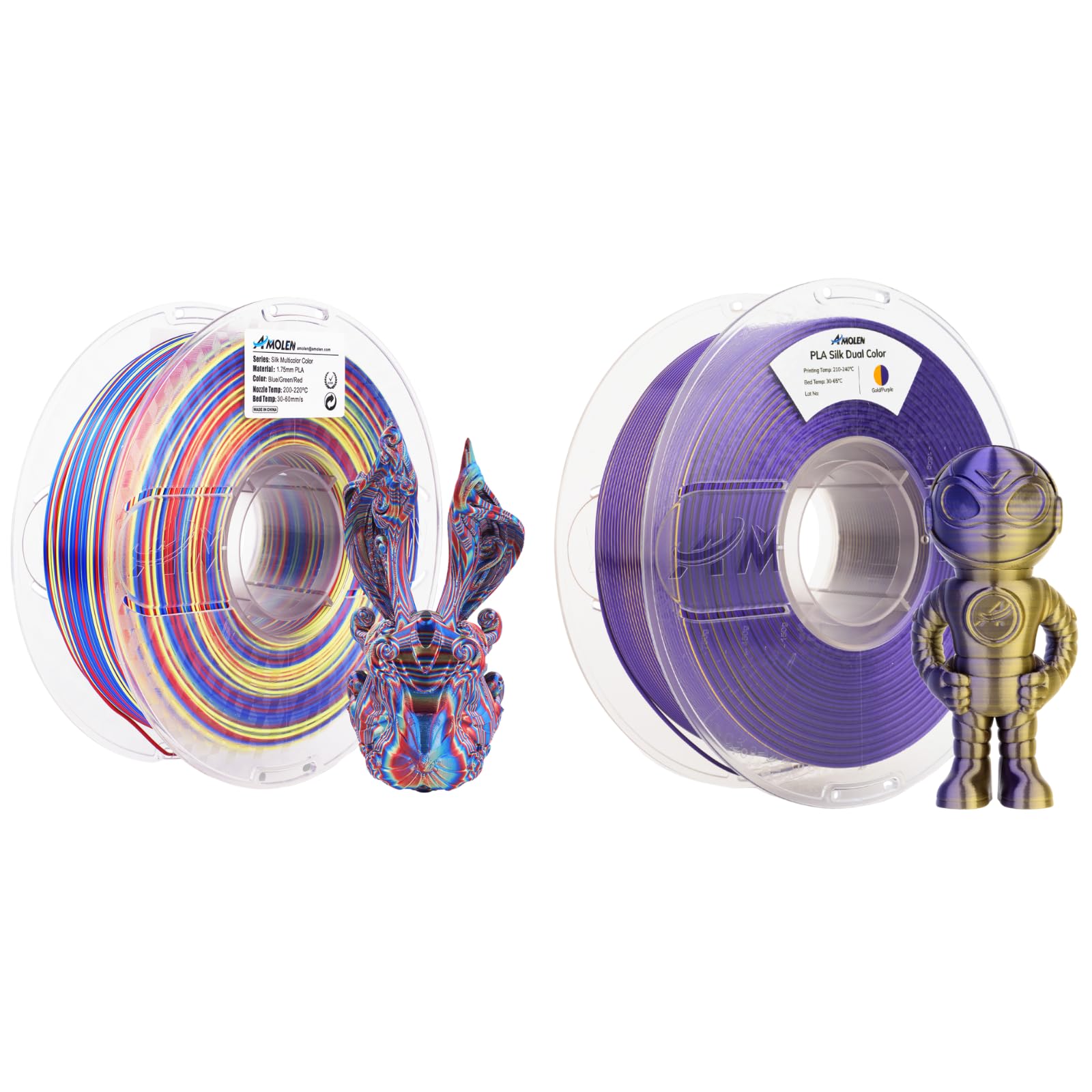 Amazon.com: AMOLEN Silk PLA Filament Bundle, Multicolor Rainbow Blue ...