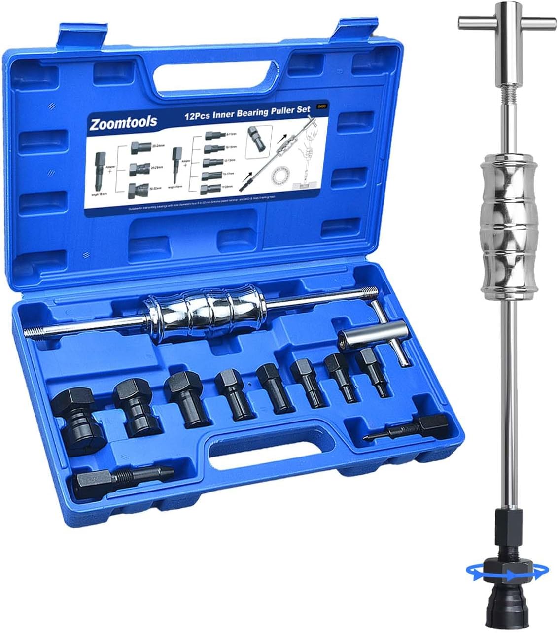 Zoomtools 12-Pcs 8-32MM Blind Hole Inner Bearing Puller Kit with Slide ...