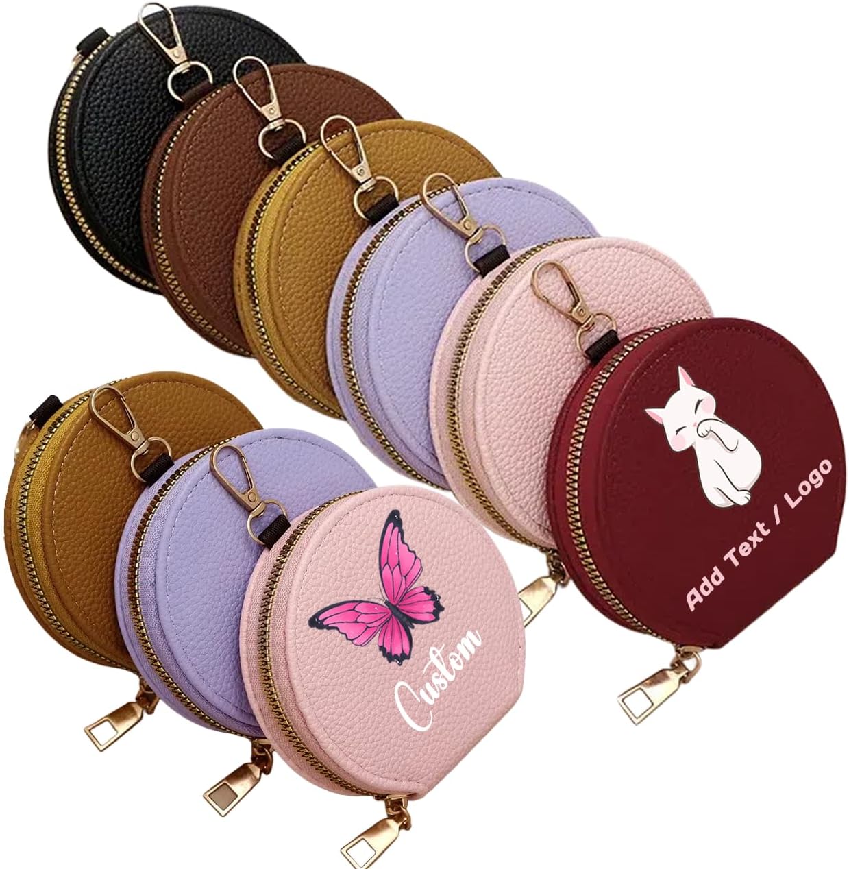Amazon.com: Custom Small Coin Purse Leather Pouch Wallet Round Zipper ...