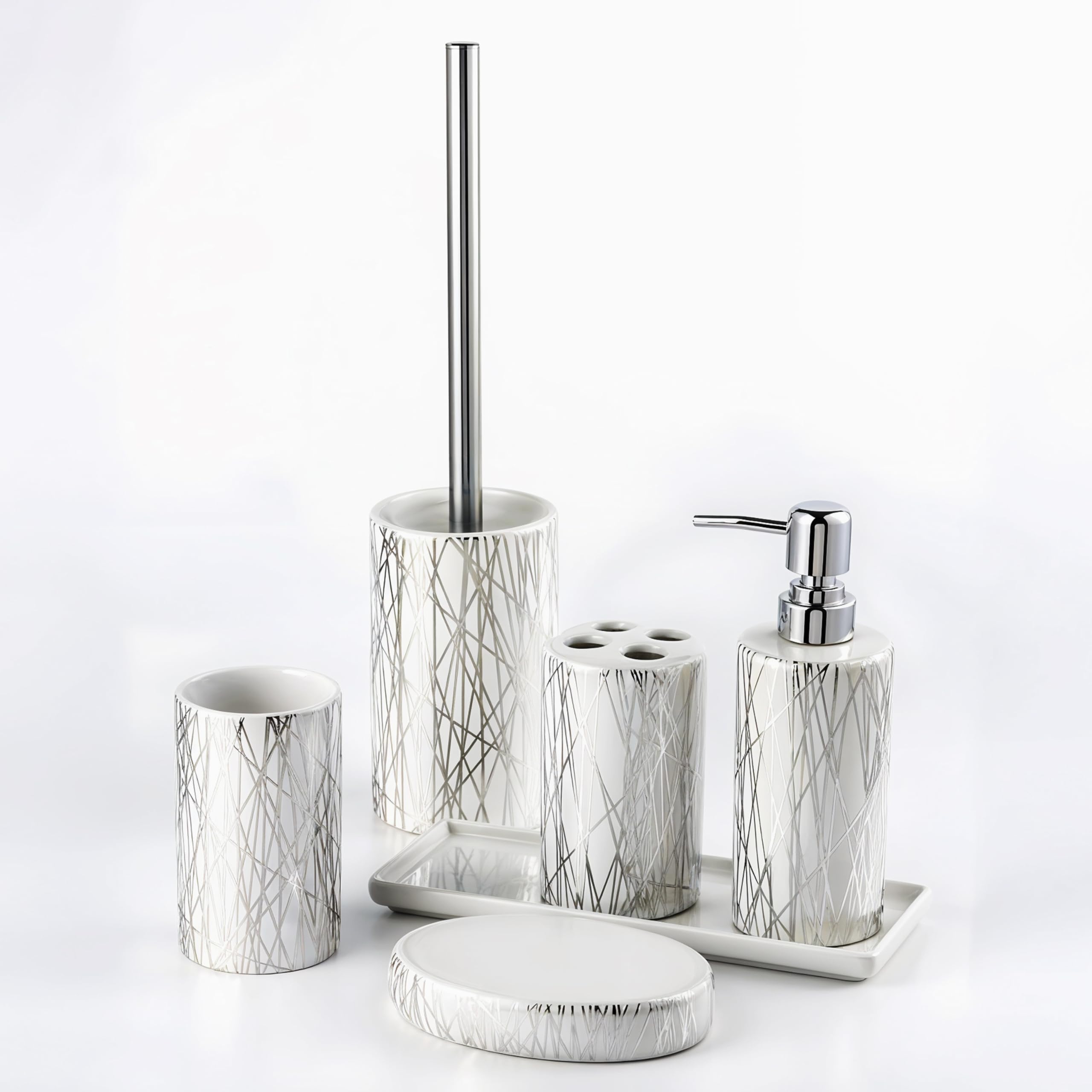 Home Harbour Modern Bathroom Collection | Set of 6 Bathroom Accessories ...
