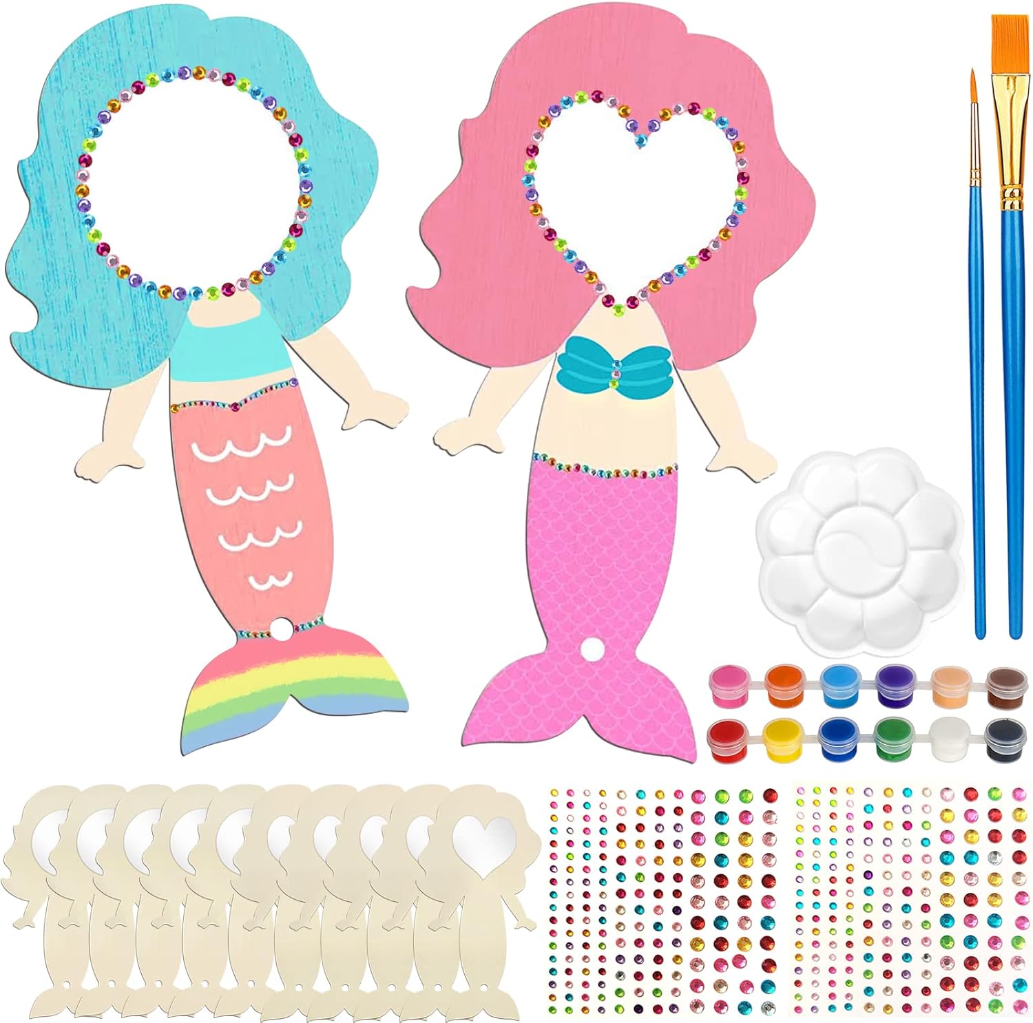 Shinybox Meerjungfrau Basteln, 12 Stücke DIY Holzspiegel Bausatz mit ...