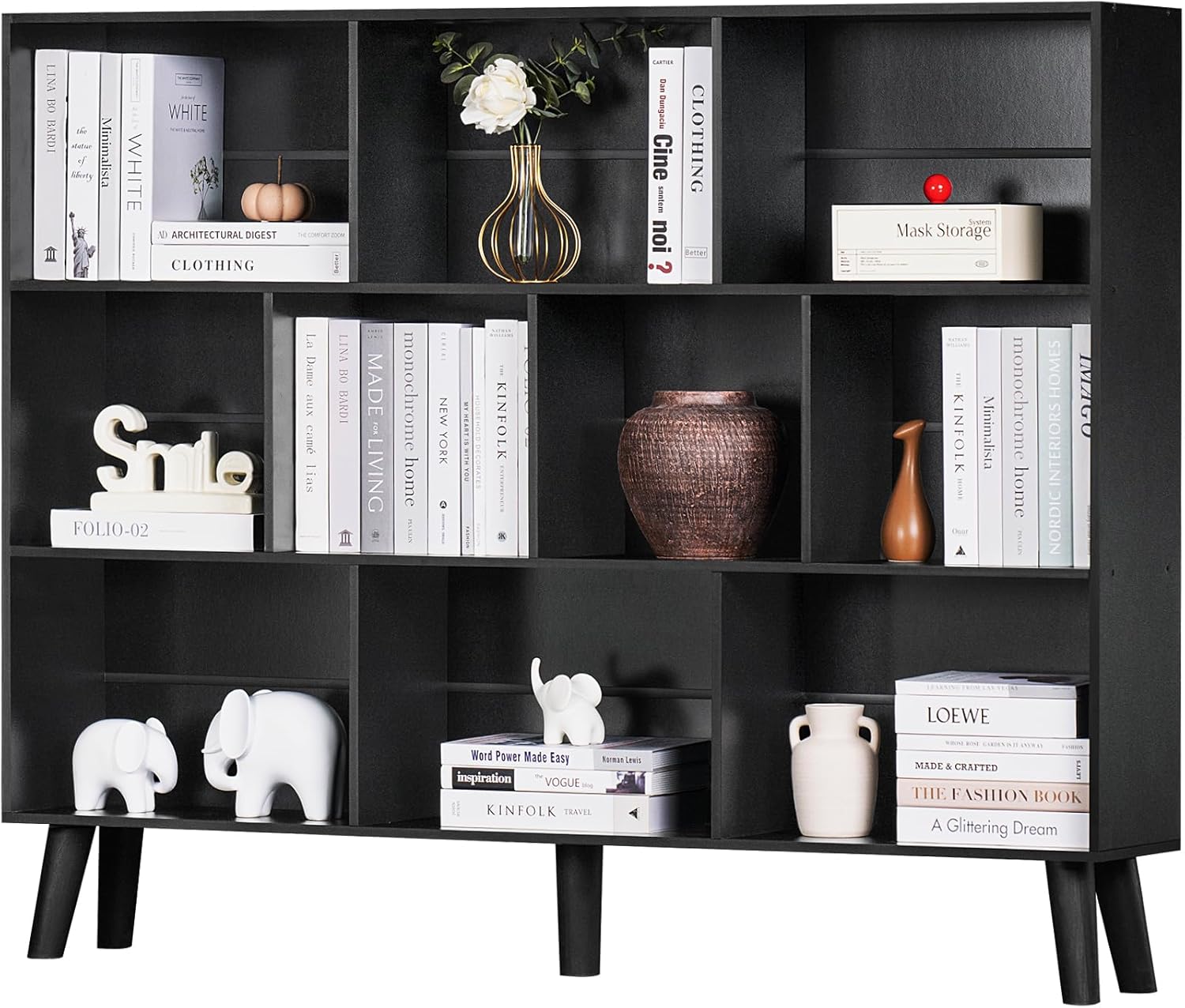 Amazon.com: YAHARBO 10 Cube Large Bookshelf,3 Tier Bookcase with Legs ...