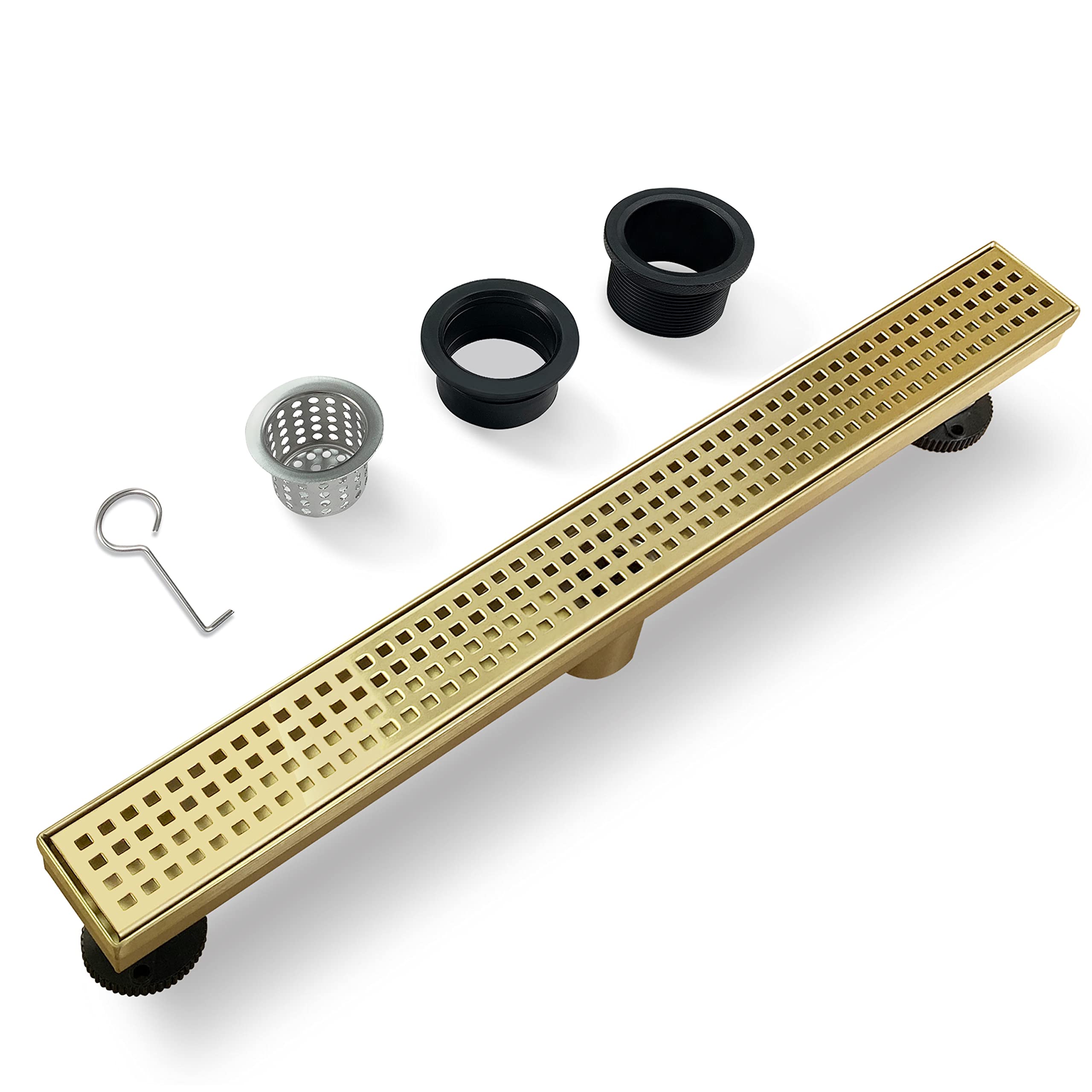 TECFORG 24 Inch Gold Rectangular Shower Drain with Removable Capsule ...