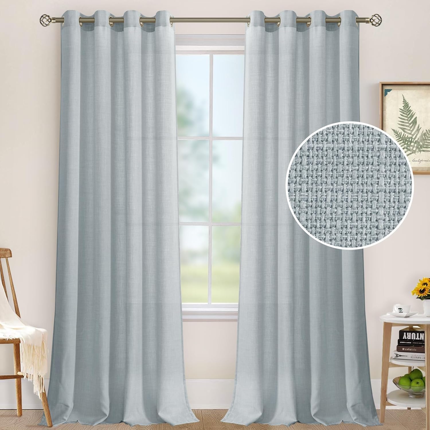 Amazon.com: LAMIT Haze Blue Linen Curtains for Bedroom, 84 Inch Faux ...