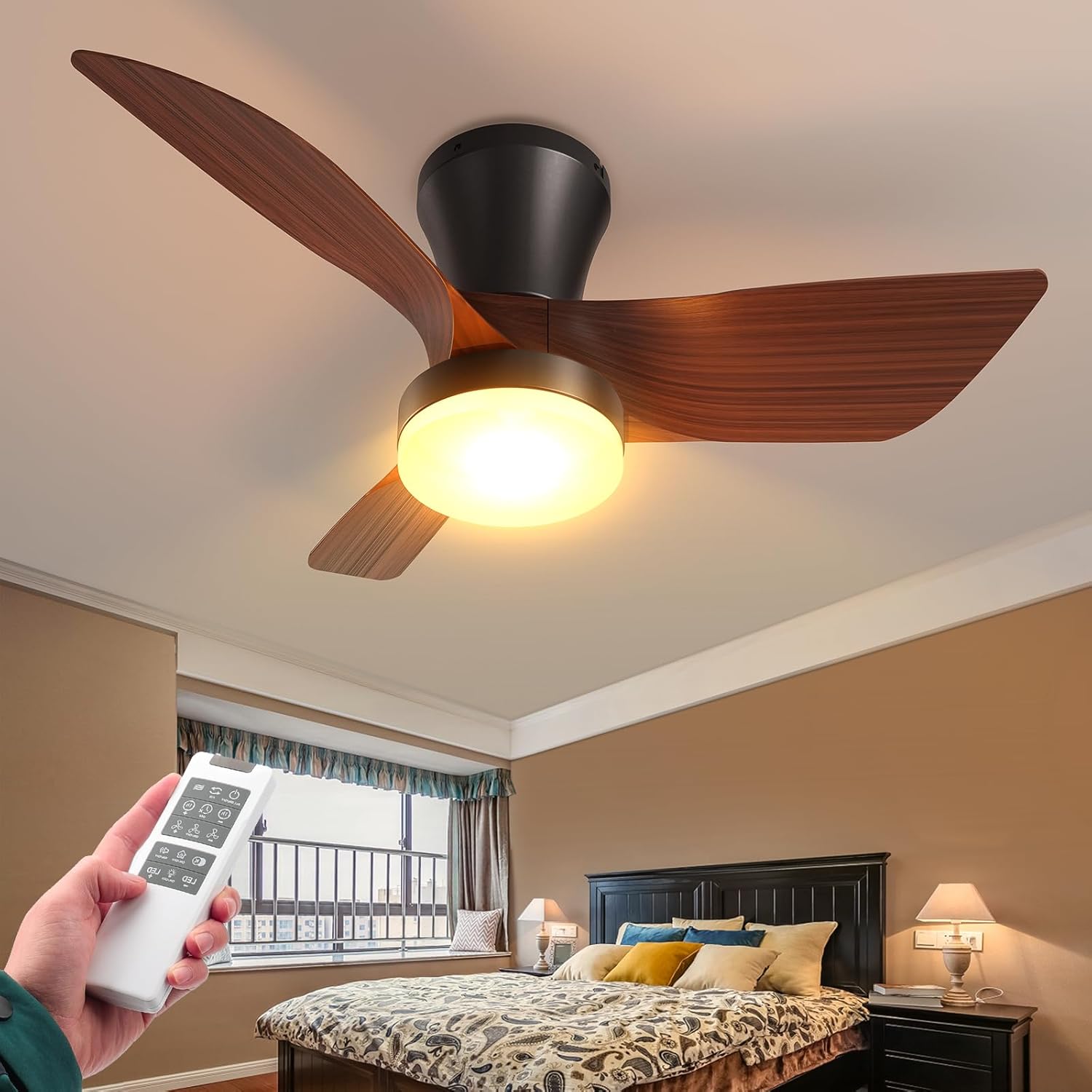 VOLISUN Small Ceiling Fans with Lights, 30in Flush Mount Ceiling Fan ...