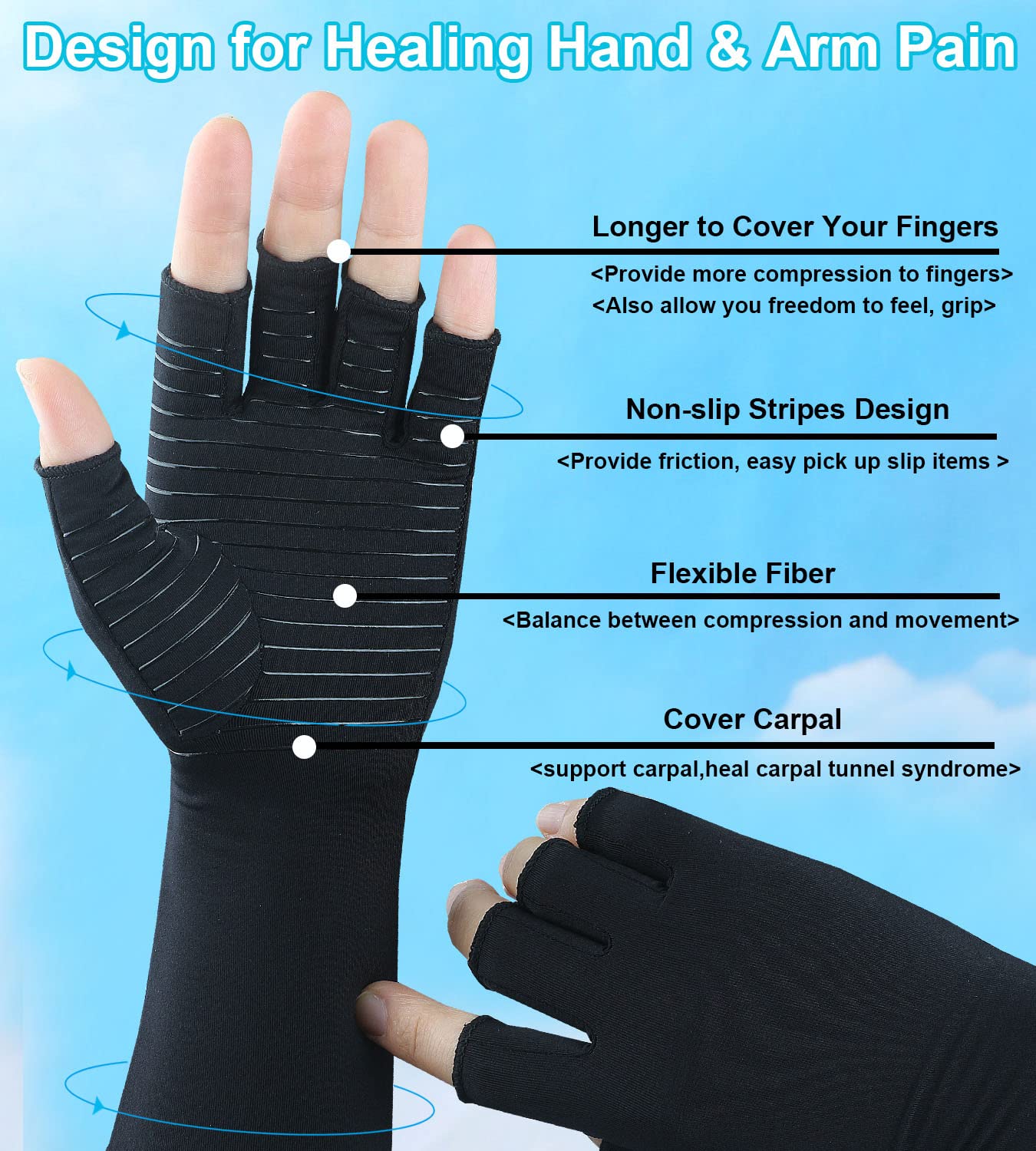 Snapklik.com : Copper Long Arthritis Gloves,Long Wrist Compression Arm ...