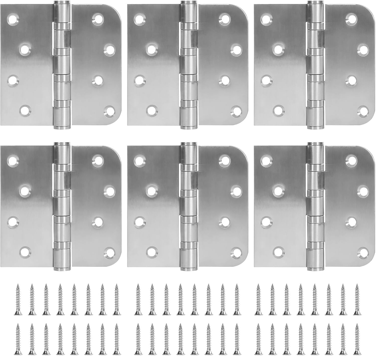 6 Pack Ball Bearing Door Hinges, 4 Inch x 4 Inch Heavy Duty Stainless ...