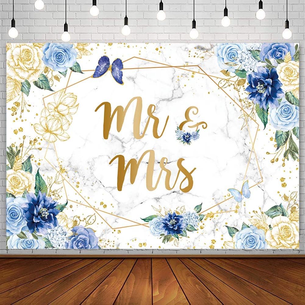 Amazon.com : Avezano Mr and Mrs Backdrop Navy and Blush Wedding Party ...