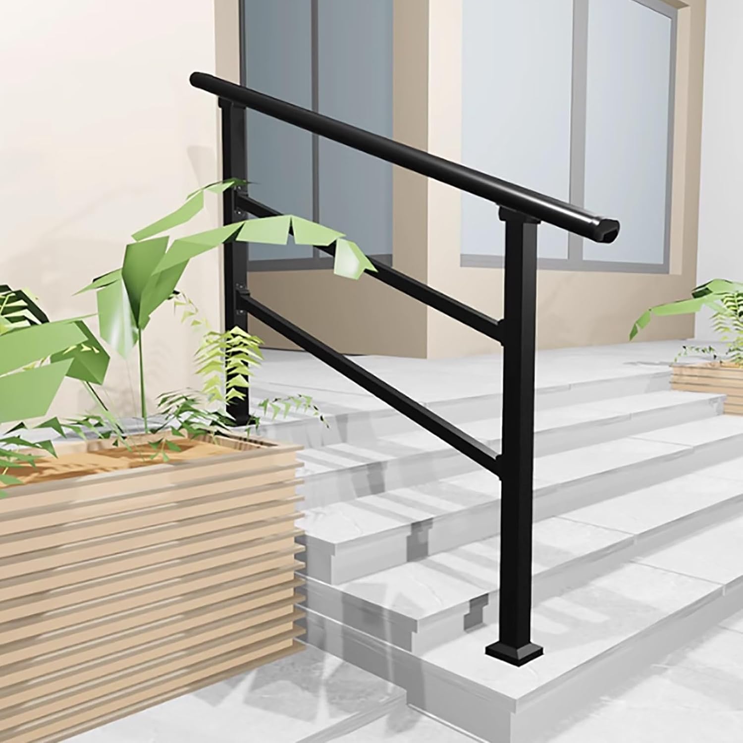 Galvanised Steel Outdoor Stair Handrail for 2 or 4 Steps Adjustable ...