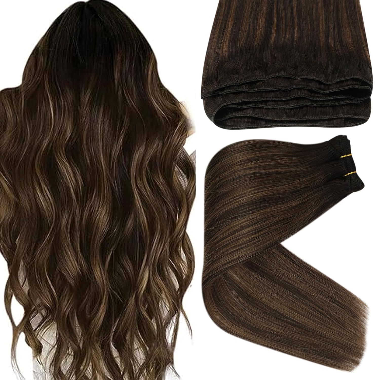 Amazon.com : Sunny Human Hair Extensions Sew in Brown Straight Hair ...