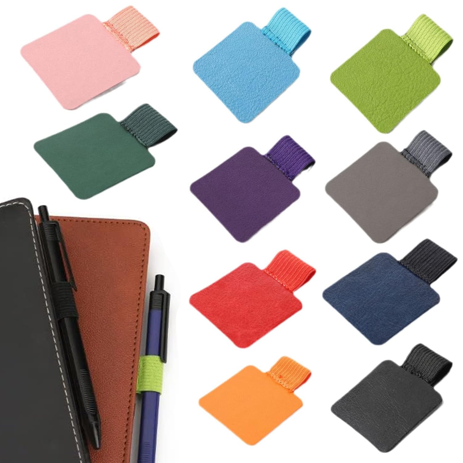 10-Pack Leather Pen Loops with Elastic - Self-Adhesive, Universal Fit ...
