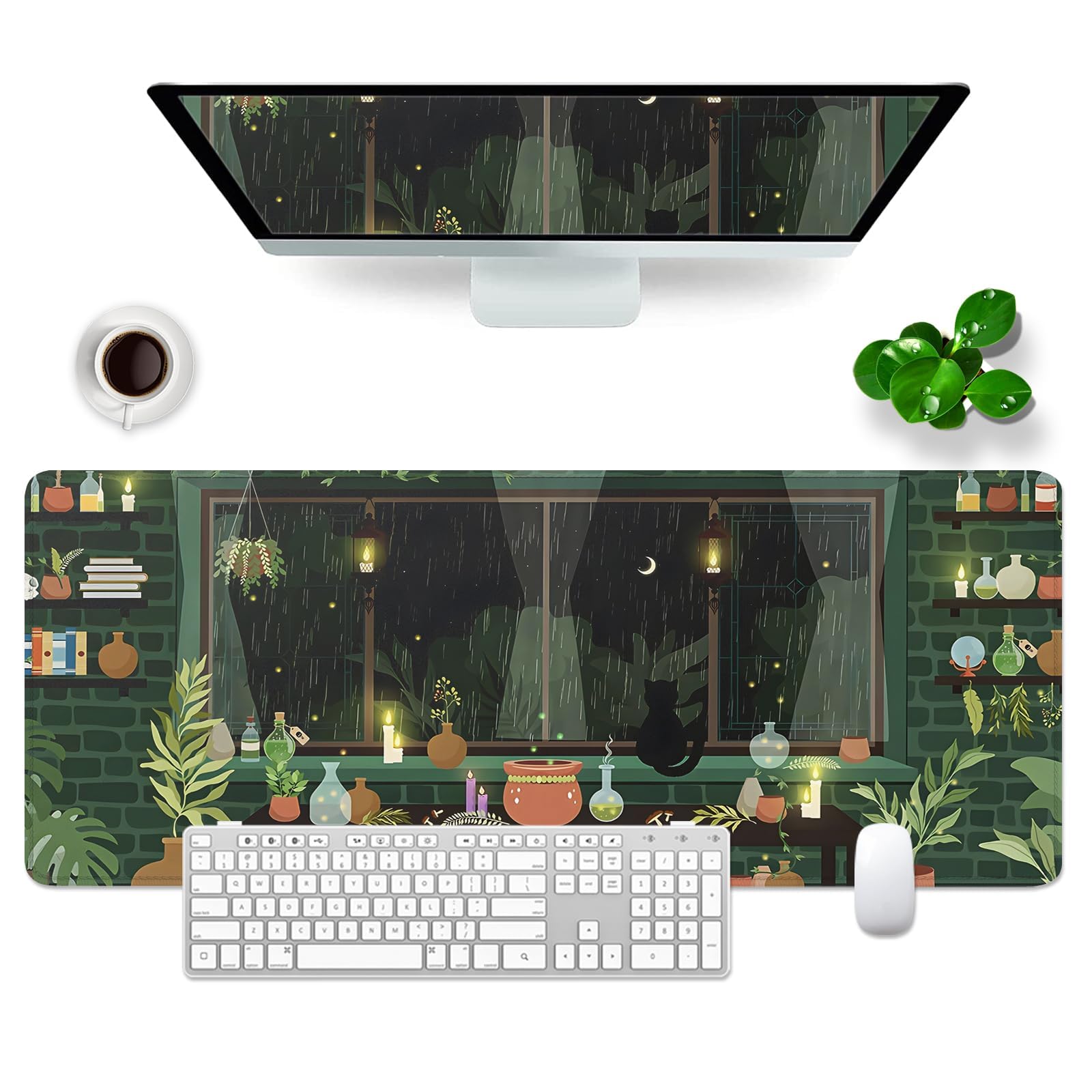 Generic Cat Mouse Mat Large Gaming Mouse Mat Green XL Desk Mat 31.5x11 ...