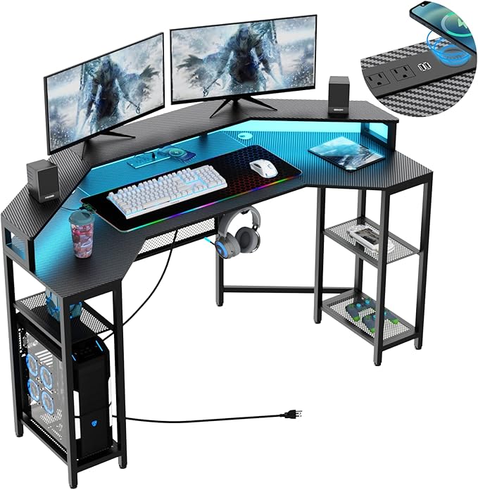 Amazon.com: Gyfimoie 63" Computer Desk with Power Outlet & LED Light ...