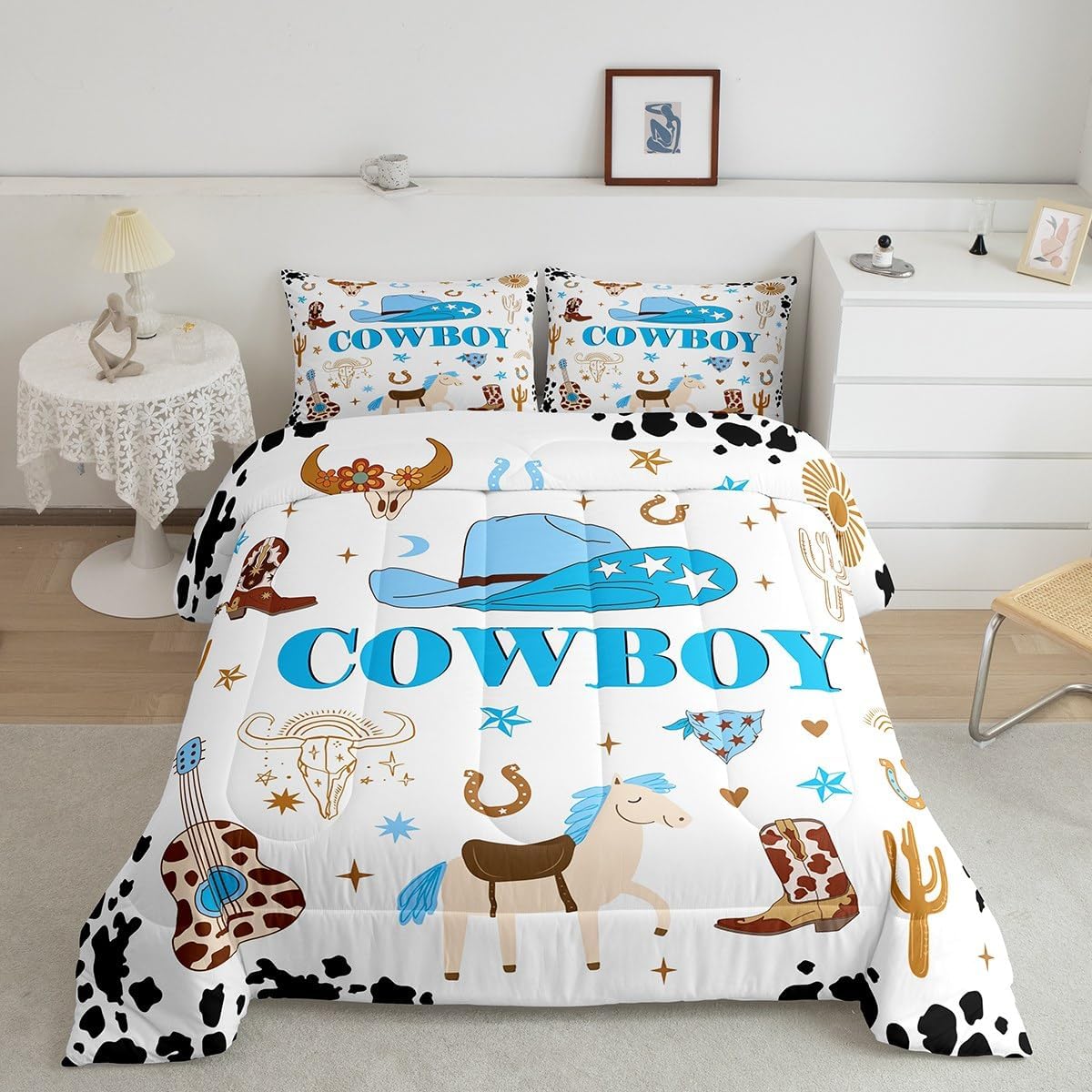 Amazon.com: Western Cowboy Full Size Comforter Set,Blue Hat Stars ...